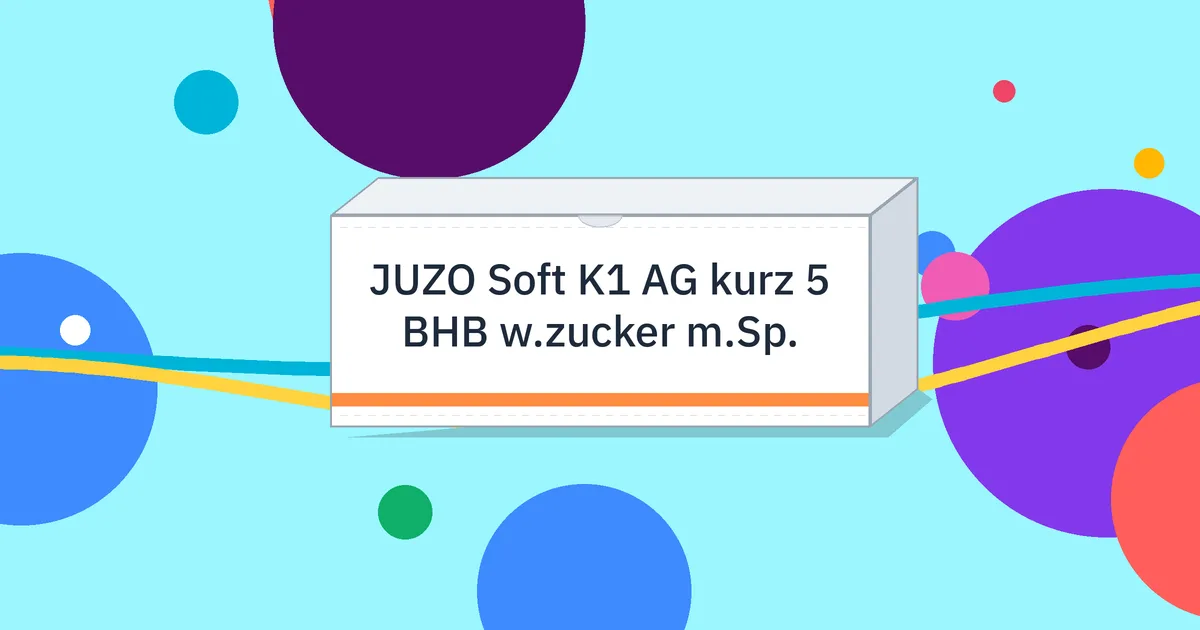 Symbolbild: Packung mit der Aufschrift JUZO Soft K1 AG kurz 5 BHB w.zucker m.Sp. (PZN 14837871) – Verfügbarkeit und Bezug in Apotheken in Frankfurt am Main
