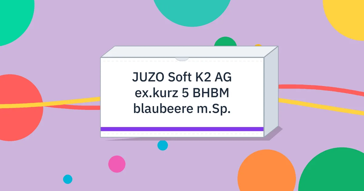 Symbolbild: Packung mit der Aufschrift JUZO Soft K2 AG ex.kurz 5 BHBM blaubeere m.Sp. (PZN 14860396) – Verfügbarkeit und Bezug in Apotheken in Frankfurt am Main