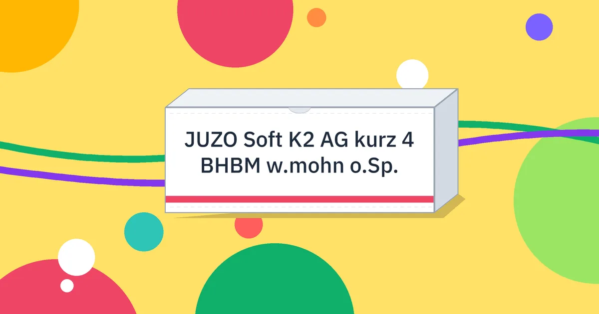 Symbolbild: Packung mit der Aufschrift JUZO Soft K2 AG kurz 4 BHBM w.mohn o.Sp. (PZN 14869724) – Verfügbarkeit und Bezug in Apotheken in Frankfurt am Main