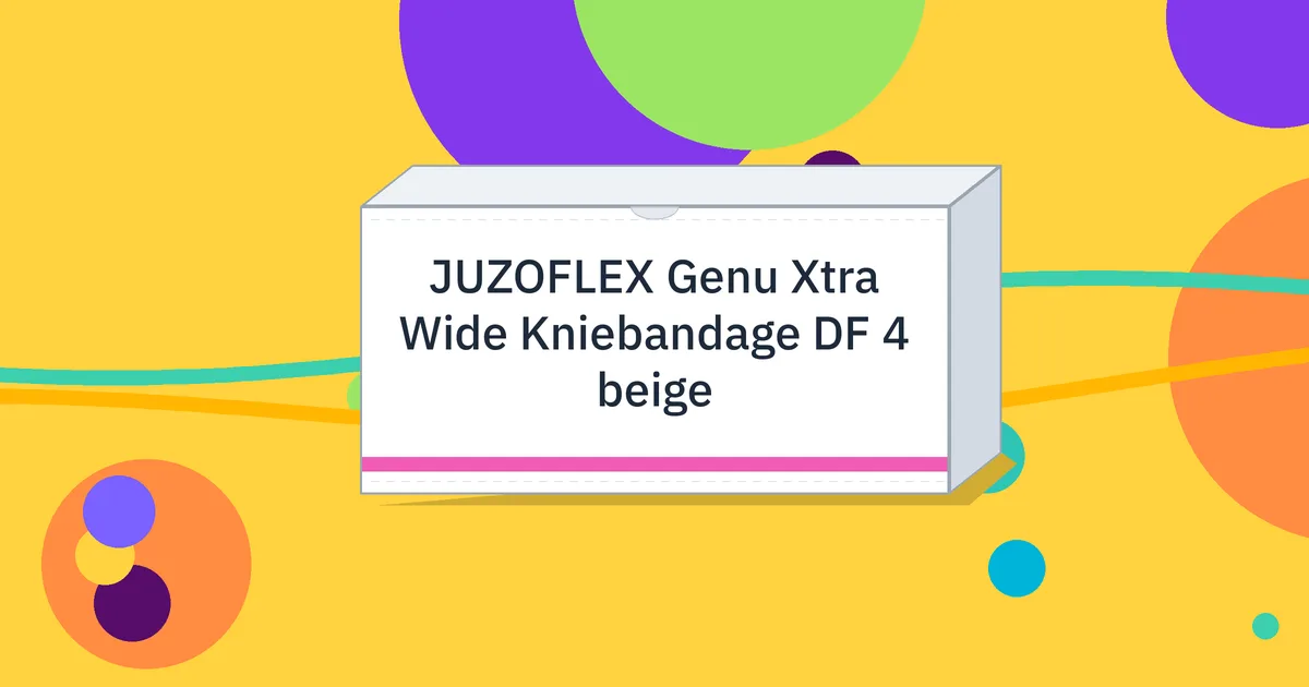 Symbolbild: Packung mit der Aufschrift JUZOFLEX Genu Xtra Wide Kniebandage DF 4 beige (PZN 16497770) – Verfügbarkeit und Bezug in Apotheken in Frankfurt am Main