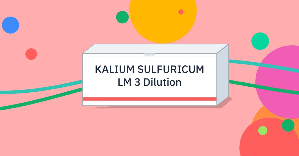 Symbolbild: Packung mit der Aufschrift KALIUM SULFURICUM LM 3 Dilution (PZN 09429986) – Verfügbarkeit und Bezug in Apotheken in Frankfurt am Main