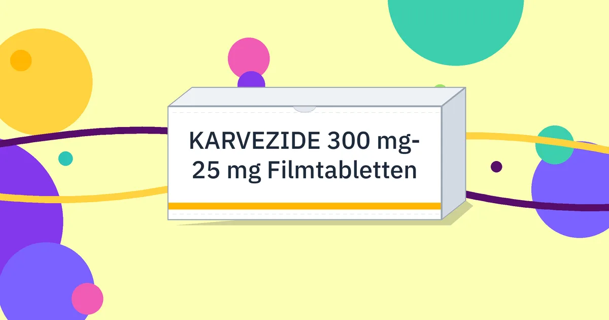 Symbolbild: Packung mit der Aufschrift KARVEZIDE 300 mg-25 mg Filmtabletten (PZN 06953741) – Verfügbarkeit und Bezug in Apotheken in Frankfurt am Main