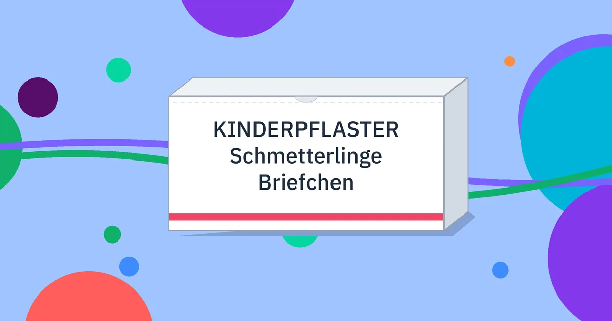 Symbolbild: Packung mit der Aufschrift KINDERPFLASTER Schmetterlinge Briefchen (PZN 19405449) – Verfügbarkeit und Bezug in Apotheken in Frankfurt am Main