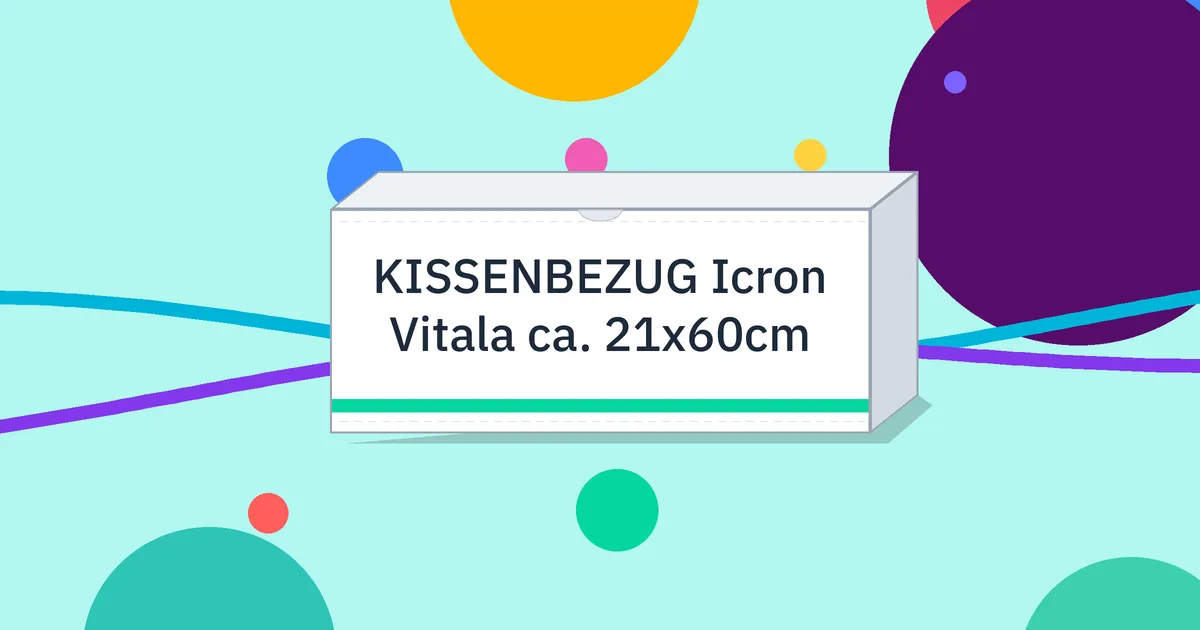 Symbolbild: Packung mit der Aufschrift KISSENBEZUG Icron Vitala ca. 21x60cm (PZN 06157234) – Verfügbarkeit und Bezug in Apotheken in Frankfurt am Main