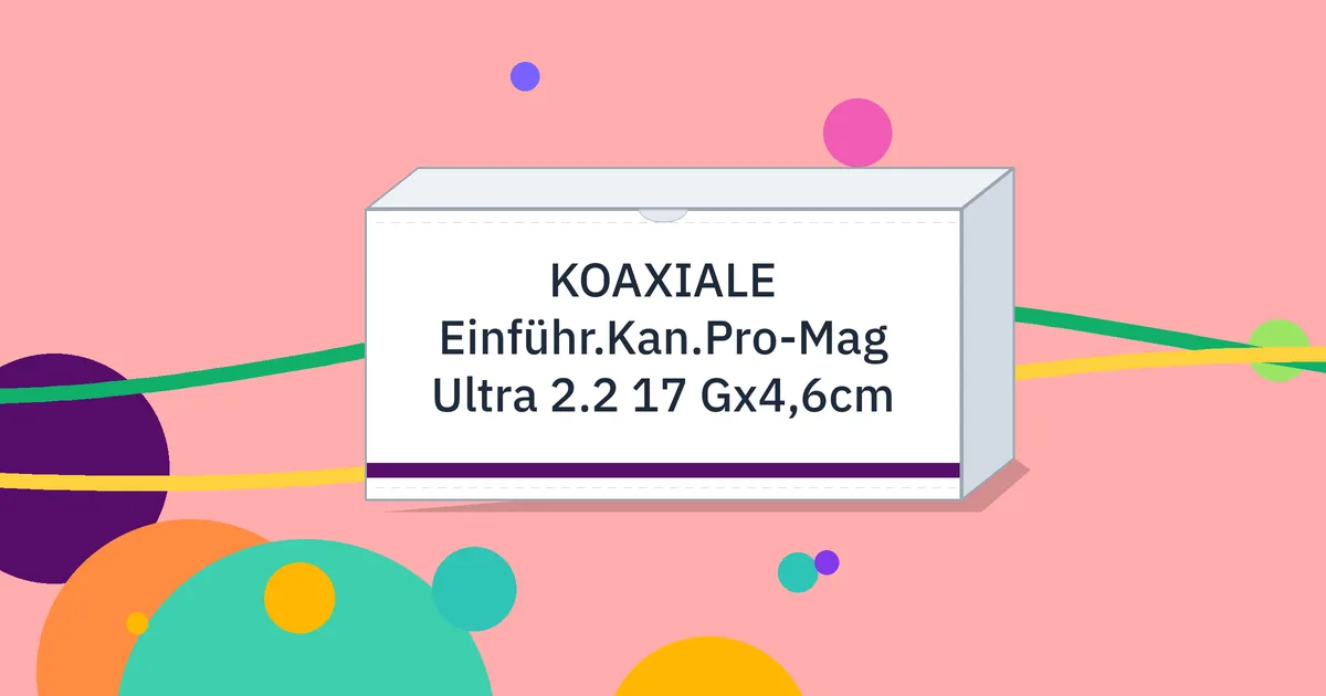 Symbolbild: Packung mit der Aufschrift KOAXIALE Einführ.Kan.Pro-Mag Ultra 2.2 17 Gx4,6cm (PZN 04504163) – Verfügbarkeit und Bezug in Apotheken in Frankfurt am Main