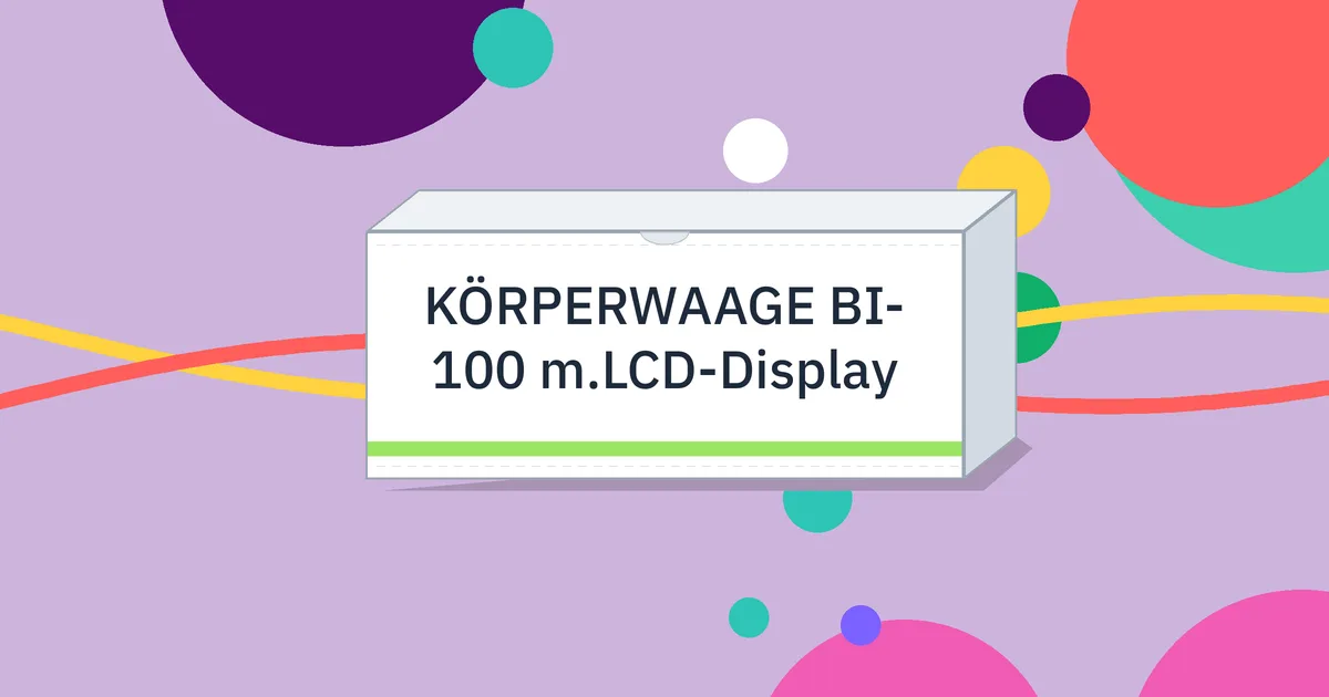 Symbolbild: Packung mit der Aufschrift KÖRPERWAAGE BI-100 m.LCD-Display (PZN 18807594) – Verfügbarkeit und Bezug in Apotheken in Frankfurt am Main