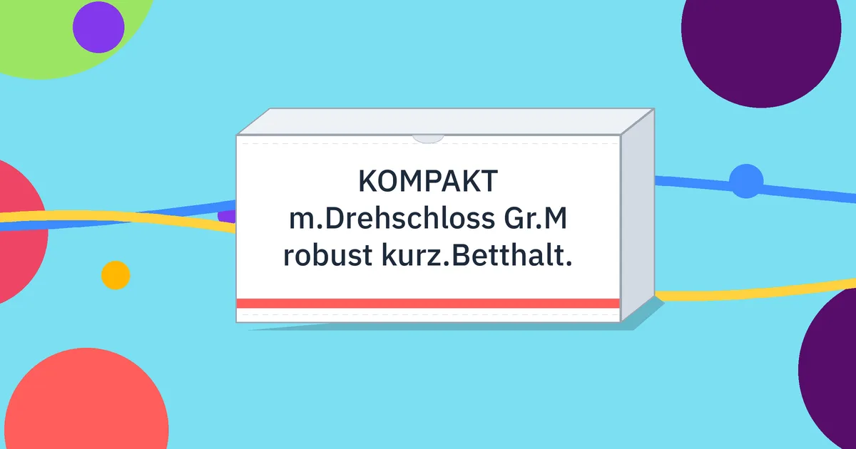 Symbolbild: Packung mit der Aufschrift KOMPAKT m.Drehschloss Gr.M robust kurz.Betthalt. (PZN 11574336) – Verfügbarkeit und Bezug in Apotheken in Frankfurt am Main