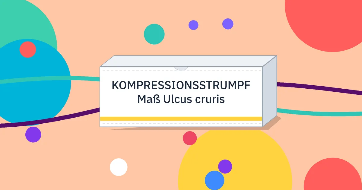 Symbolbild: Packung mit der Aufschrift KOMPRESSIONSSTRUMPF Maß Ulcus cruris (PZN 14277828) – Verfügbarkeit und Bezug in Apotheken in Frankfurt am Main