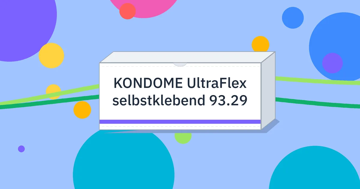 Symbolbild: Packung mit der Aufschrift KONDOME UltraFlex selbstklebend 93.29 (PZN 07234646) – Verfügbarkeit und Bezug in Apotheken in Frankfurt am Main