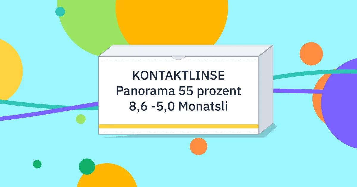 Symbolbild: Packung mit der Aufschrift KONTAKTLINSE Panorama 55 prozent 8,6 -5,0 Monatsli (PZN 00817793) – Verfügbarkeit und Bezug in Apotheken in Frankfurt am Main