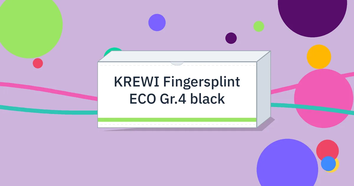 Symbolbild: Packung mit der Aufschrift KREWI Fingersplint ECO Gr.4 black (PZN 20392404) – Verfügbarkeit und Bezug in Apotheken in Frankfurt am Main