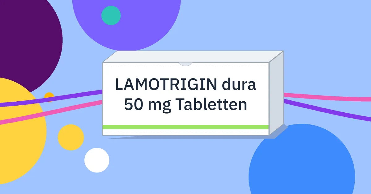 Symbolbild: Packung mit der Aufschrift LAMOTRIGIN dura 50 mg Tabletten (PZN 04827535) – Verfügbarkeit und Bezug in Apotheken in Frankfurt am Main
