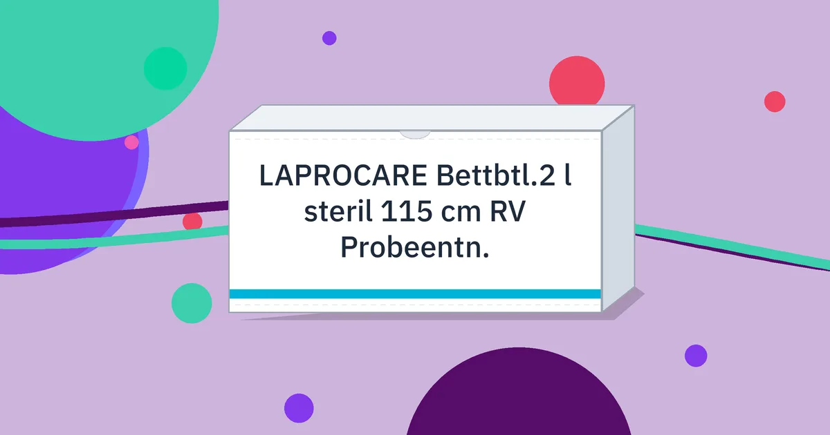 Symbolbild: Packung mit der Aufschrift LAPROCARE Bettbtl.2 l steril 115 cm RV Probeentn. (PZN 11668876) – Verfügbarkeit und Bezug in Apotheken in Frankfurt am Main