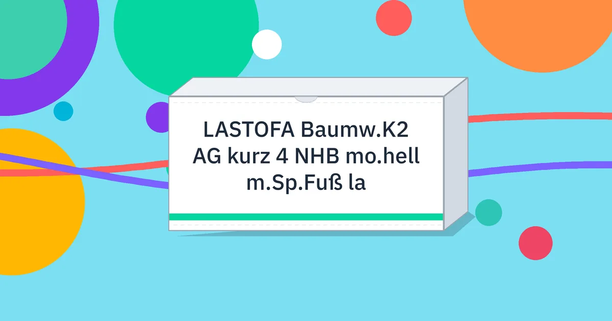 Symbolbild: Packung mit der Aufschrift LASTOFA Baumw.K2 AG kurz 4 NHB mo.hell m.Sp.Fuß la (PZN 01947888) – Verfügbarkeit und Bezug in Apotheken in Frankfurt am Main