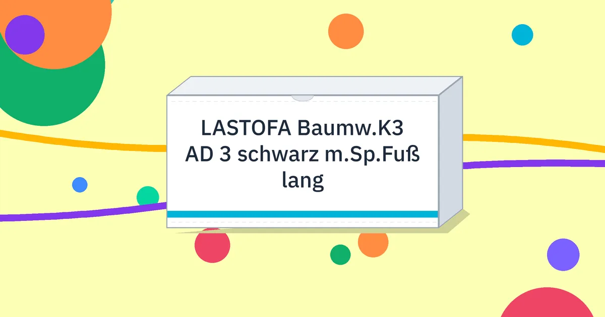 Symbolbild: Packung mit der Aufschrift LASTOFA Baumw.K3 AD 3 schwarz m.Sp.Fuß lang (PZN 01952317) – Verfügbarkeit und Bezug in Apotheken in Frankfurt am Main