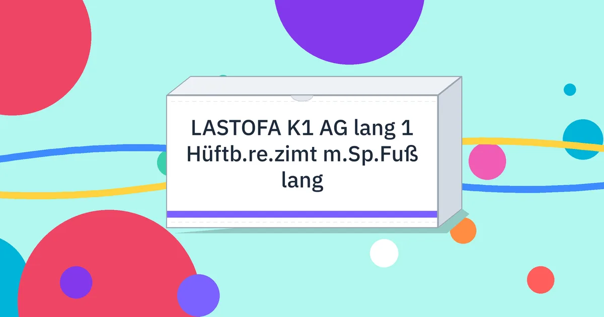 Symbolbild: Packung mit der Aufschrift LASTOFA K1 AG lang 1 Hüftb.re.zimt m.Sp.Fuß lang (PZN 13797276) – Verfügbarkeit und Bezug in Apotheken in Frankfurt am Main