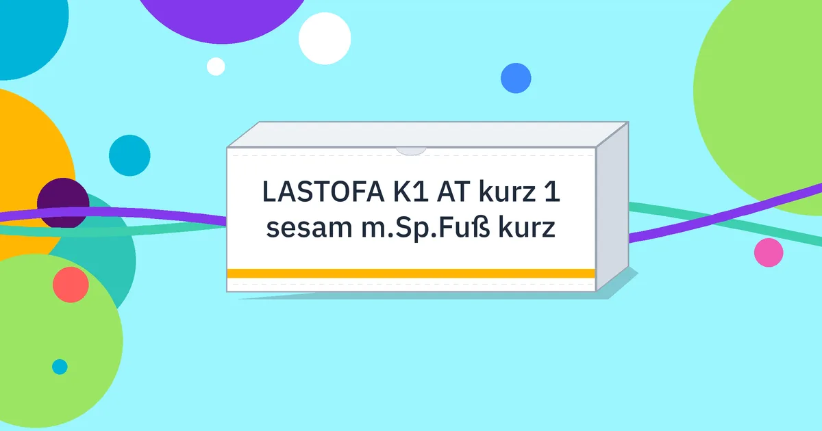 Symbolbild: Packung mit der Aufschrift LASTOFA K1 AT kurz 1 sesam m.Sp.Fuß kurz (PZN 13795219) – Verfügbarkeit und Bezug in Apotheken in Frankfurt am Main