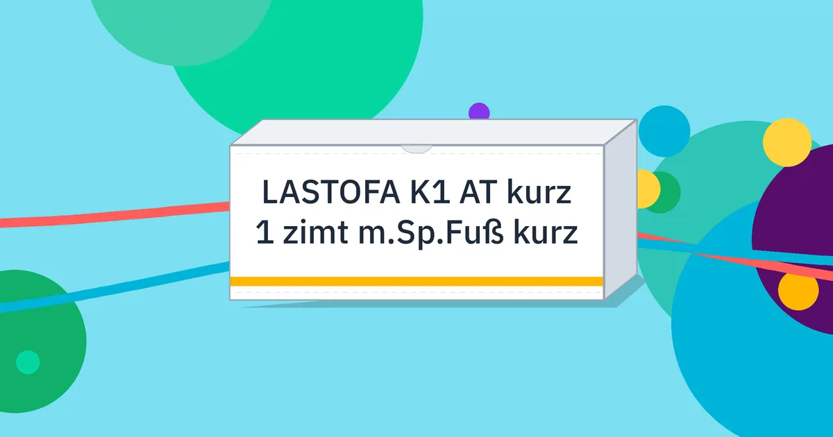 Symbolbild: Packung mit der Aufschrift LASTOFA K1 AT kurz 1 zimt m.Sp.Fuß kurz (PZN 13795082) – Verfügbarkeit und Bezug in Apotheken in Frankfurt am Main