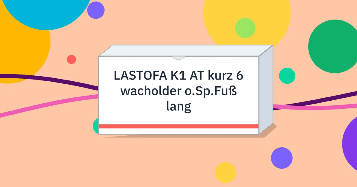 Symbolbild: Packung mit der Aufschrift LASTOFA K1 AT kurz 6 wacholder o.Sp.Fuß lang (PZN 14151257) – Verfügbarkeit und Bezug in Apotheken in Frankfurt am Main