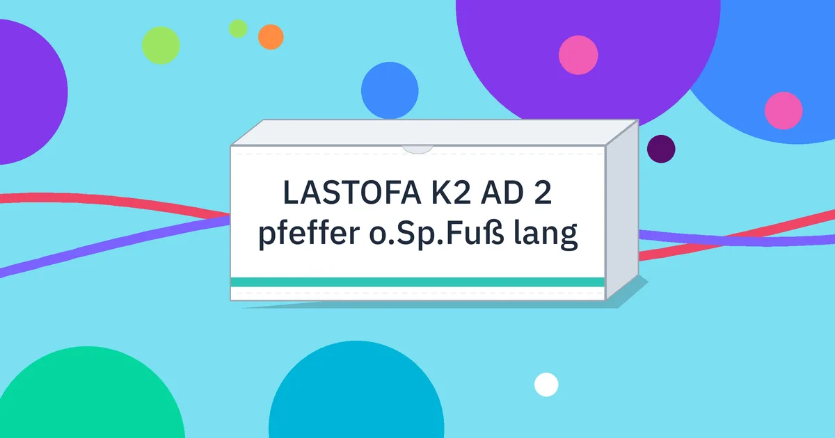 Symbolbild: Packung mit der Aufschrift LASTOFA K2 AD 2 pfeffer o.Sp.Fuß lang (PZN 14147178) – Verfügbarkeit und Bezug in Apotheken in Frankfurt am Main
