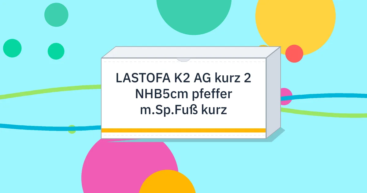 Symbolbild: Packung mit der Aufschrift LASTOFA K2 AG kurz 2 NHB5cm pfeffer m.Sp.Fuß kurz (PZN 13803686) – Verfügbarkeit und Bezug in Apotheken in Frankfurt am Main