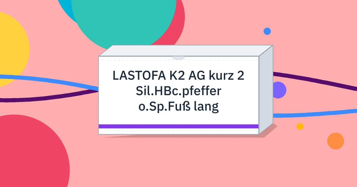 Symbolbild: Packung mit der Aufschrift LASTOFA K2 AG kurz 2 Sil.HBc.pfeffer o.Sp.Fuß lang (PZN 14149622) – Verfügbarkeit und Bezug in Apotheken in Frankfurt am Main