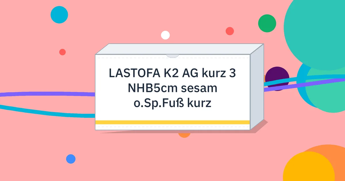 Symbolbild: Packung mit der Aufschrift LASTOFA K2 AG kurz 3 NHB5cm sesam o.Sp.Fuß kurz (PZN 13804639) – Verfügbarkeit und Bezug in Apotheken in Frankfurt am Main