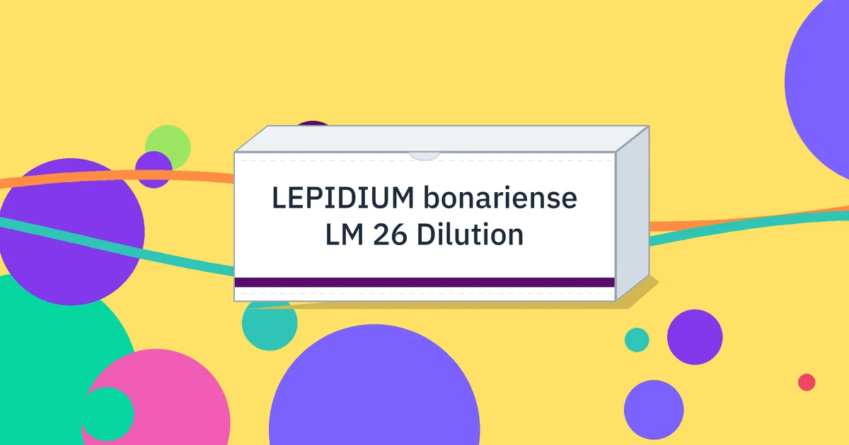 Symbolbild: Packung mit der Aufschrift LEPIDIUM bonariense LM 26 Dilution (PZN 13526525) – Verfügbarkeit und Bezug in Apotheken in Frankfurt am Main
