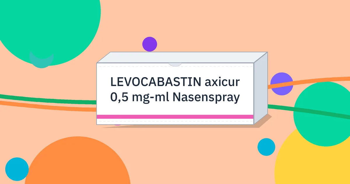 Symbolbild: Packung mit der Aufschrift LEVOCABASTIN axicur 0,5 mg-ml Nasenspray (PZN 20050655) – Verfügbarkeit und Bezug in Apotheken in Frankfurt am Main