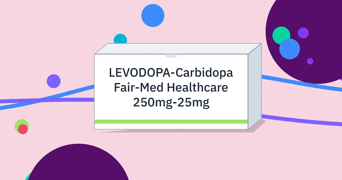 Symbolbild: Packung mit der Aufschrift LEVODOPA-Carbidopa Fair-Med Healthcare 250mg-25mg (PZN 14321593) – Verfügbarkeit und Bezug in Apotheken in Frankfurt am Main