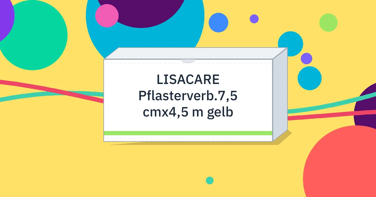 Symbolbild: Packung mit der Aufschrift LISACARE Pflasterverb.7,5 cmx4,5 m gelb (PZN 17892563) – Verfügbarkeit und Bezug in Apotheken in Frankfurt am Main