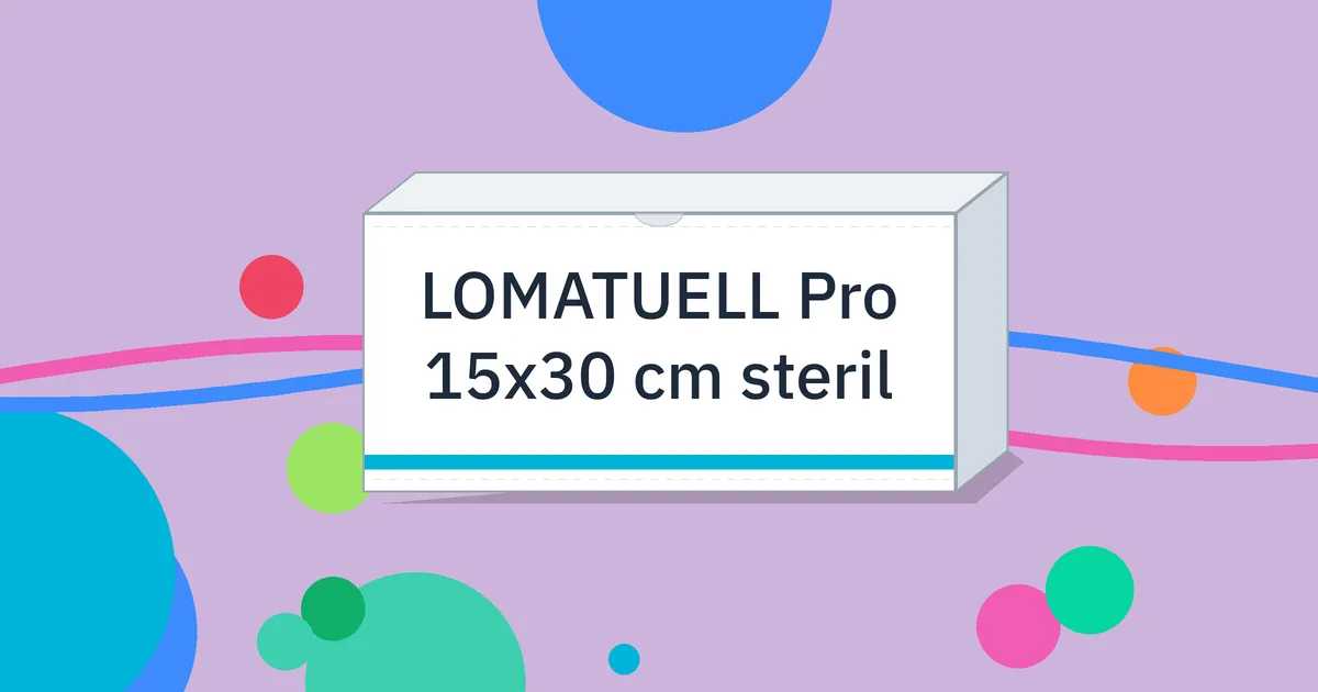 Symbolbild: Packung mit der Aufschrift LOMATUELL Pro 15x30 cm steril (PZN 16243785) – Verfügbarkeit und Bezug in Apotheken in Frankfurt am Main