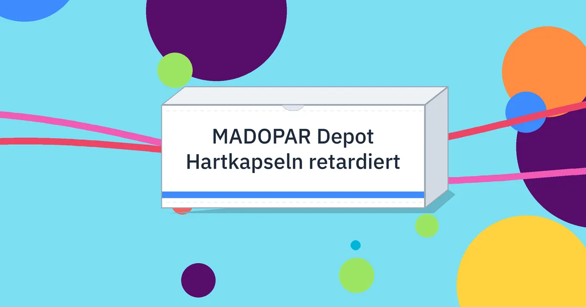 Symbolbild: Packung mit der Aufschrift MADOPAR Depot Hartkapseln retardiert (PZN 04759756) – Verfügbarkeit und Bezug in Apotheken in Frankfurt am Main