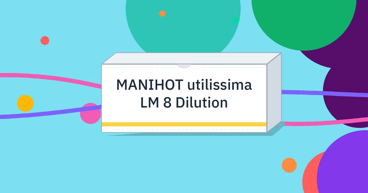 Symbolbild: Packung mit der Aufschrift MANIHOT utilissima LM 8 Dilution (PZN 13600894) – Verfügbarkeit und Bezug in Apotheken in Frankfurt am Main