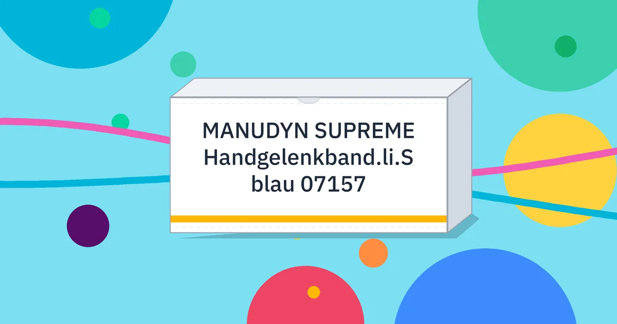 Symbolbild: Packung mit der Aufschrift MANUDYN SUPREME Handgelenkband.li.S blau 07157 (PZN 16931002) – Verfügbarkeit und Bezug in Apotheken in Frankfurt am Main