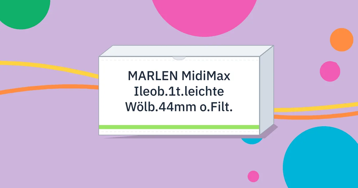 Symbolbild: Packung mit der Aufschrift MARLEN MidiMax Ileob.1t.leichte Wölb.44mm o.Filt. (PZN 16658575) – Verfügbarkeit und Bezug in Apotheken in Frankfurt am Main