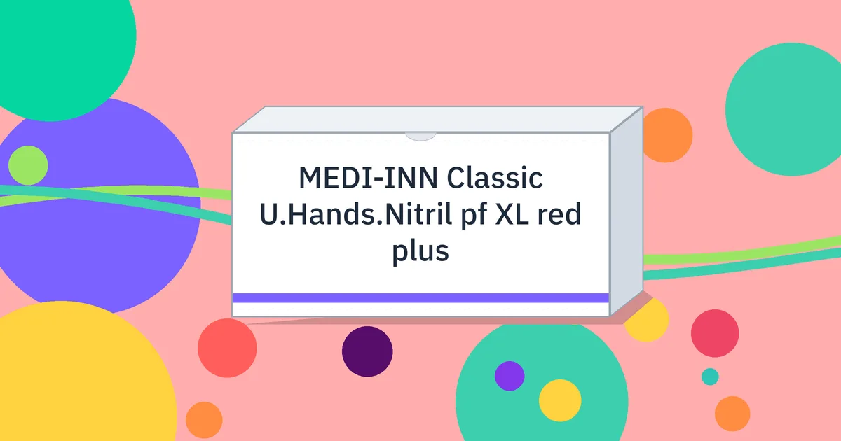 Symbolbild: Packung mit der Aufschrift MEDI-INN Classic U.Hands.Nitril pf XL red plus (PZN 18445180) – Verfügbarkeit und Bezug in Apotheken in Frankfurt am Main
