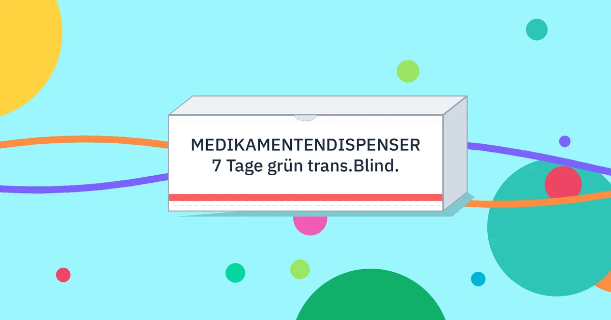 Symbolbild: Packung mit der Aufschrift MEDIKAMENTENDISPENSER 7 Tage grün trans.Blind. (PZN 04523746) – Verfügbarkeit und Bezug in Apotheken in Frankfurt am Main