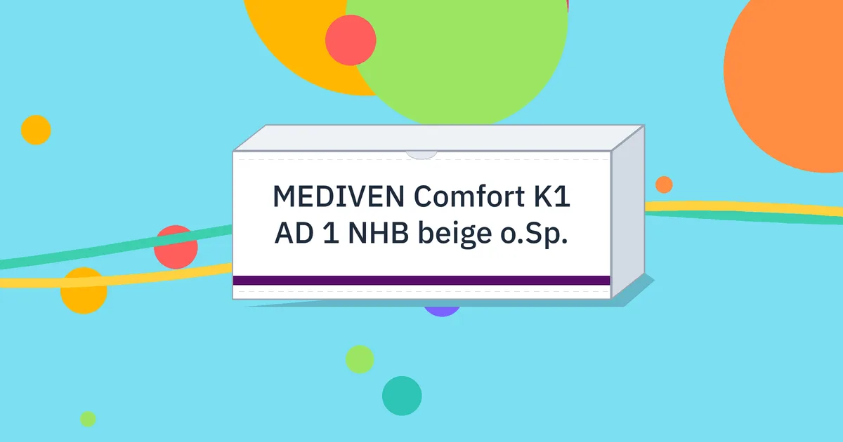 Symbolbild: Packung mit der Aufschrift MEDIVEN Comfort K1 AD 1 NHB beige o.Sp. (PZN 14560607) – Verfügbarkeit und Bezug in Apotheken in Frankfurt am Main