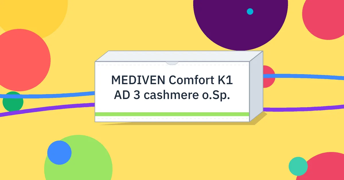 Symbolbild: Packung mit der Aufschrift MEDIVEN Comfort K1 AD 3 cashmere o.Sp. (PZN 14658298) – Verfügbarkeit und Bezug in Apotheken in Frankfurt am Main