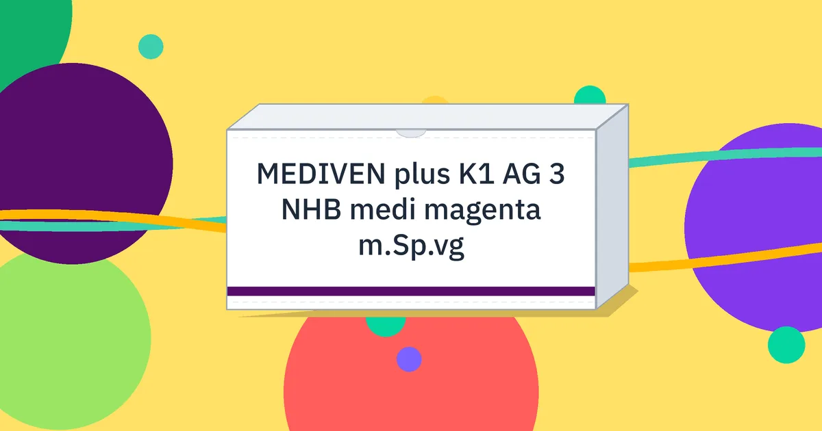 Symbolbild: Packung mit der Aufschrift MEDIVEN plus K1 AG 3 NHB medi magenta m.Sp.vg (PZN 15921881) – Verfügbarkeit und Bezug in Apotheken in Frankfurt am Main