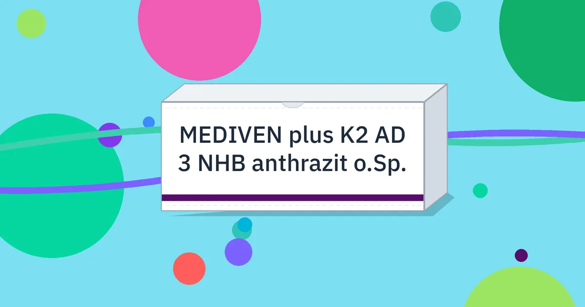 Symbolbild: Packung mit der Aufschrift MEDIVEN plus K2 AD 3 NHB anthrazit o.Sp. (PZN 15936078) – Verfügbarkeit und Bezug in Apotheken in Frankfurt am Main