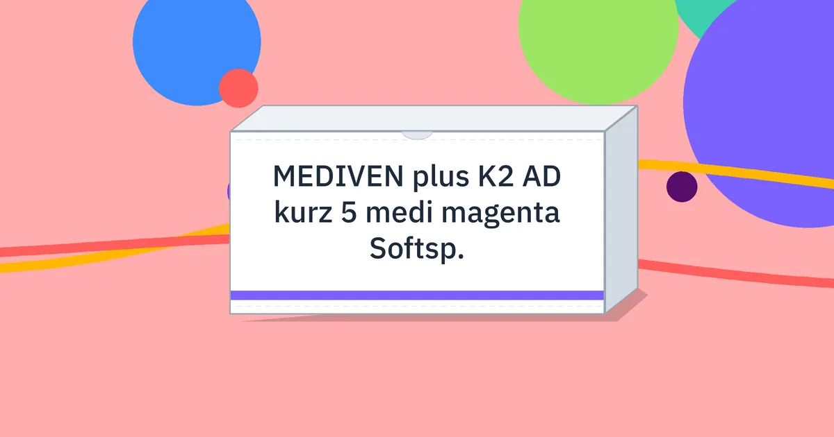 Symbolbild: Packung mit der Aufschrift MEDIVEN plus K2 AD kurz 5 medi magenta Softsp. (PZN 15097399) – Verfügbarkeit und Bezug in Apotheken in Frankfurt am Main