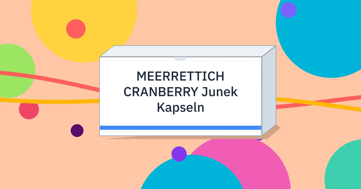 Symbolbild: Packung mit der Aufschrift MEERRETTICH CRANBERRY Junek Kapseln (PZN 10307188) – Verfügbarkeit und Bezug in Apotheken in Frankfurt am Main