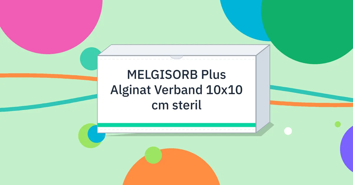 Symbolbild: Packung mit der Aufschrift MELGISORB Plus Alginat Verband 10x10 cm steril (PZN 20114929) – Verfügbarkeit und Bezug in Apotheken in Frankfurt am Main