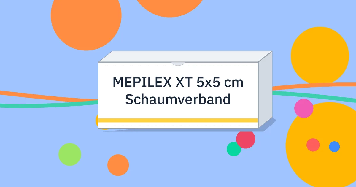 Symbolbild: Packung mit der Aufschrift MEPILEX XT 5x5 cm Schaumverband (PZN 19065350) – Verfügbarkeit und Bezug in Apotheken in Frankfurt am Main