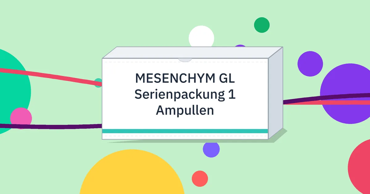 Symbolbild: Packung mit der Aufschrift MESENCHYM GL Serienpackung 1 Ampullen (PZN 02485987) – Verfügbarkeit und Bezug in Apotheken in Frankfurt am Main