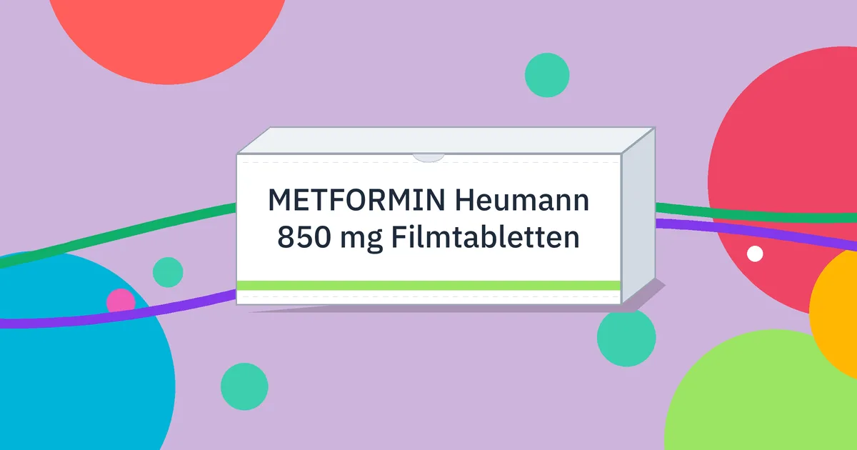Symbolbild: Packung mit der Aufschrift METFORMIN Heumann 850 mg Filmtabletten (PZN 18400846) – Verfügbarkeit und Bezug in Apotheken in Frankfurt am Main
