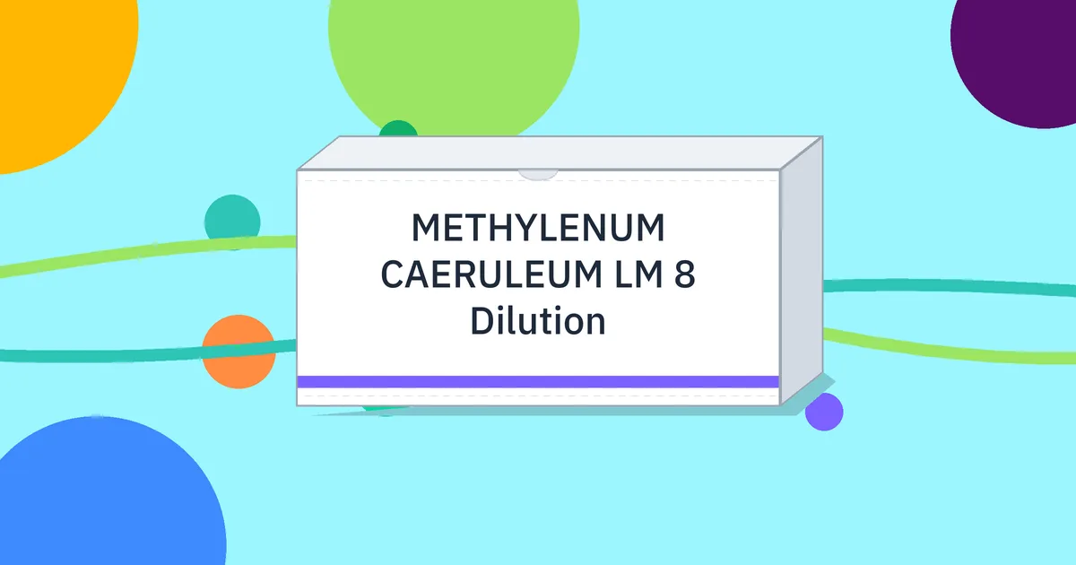 Symbolbild: Packung mit der Aufschrift METHYLENUM CAERULEUM LM 8 Dilution (PZN 13606980) – Verfügbarkeit und Bezug in Apotheken in Frankfurt am Main