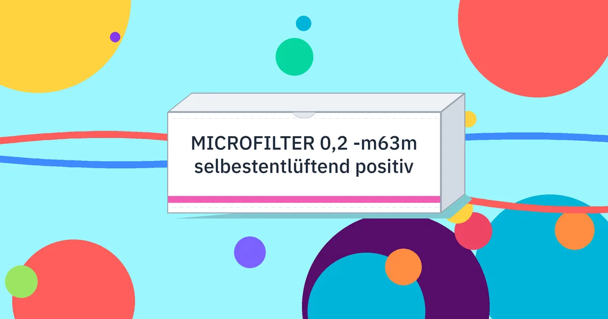 Symbolbild: Packung mit der Aufschrift MICROFILTER 0,2 -m63m selbestentlüftend positiv (PZN 07288665) – Verfügbarkeit und Bezug in Apotheken in Frankfurt am Main